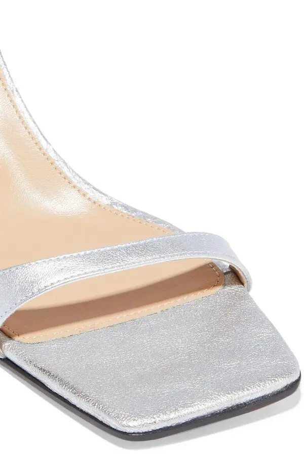 新品未使用 sergio rossi メタリックミュール 38.5シルバー Sergio Rossi Sr1 Metallic Textured-Leather Sandals In Silver - 50