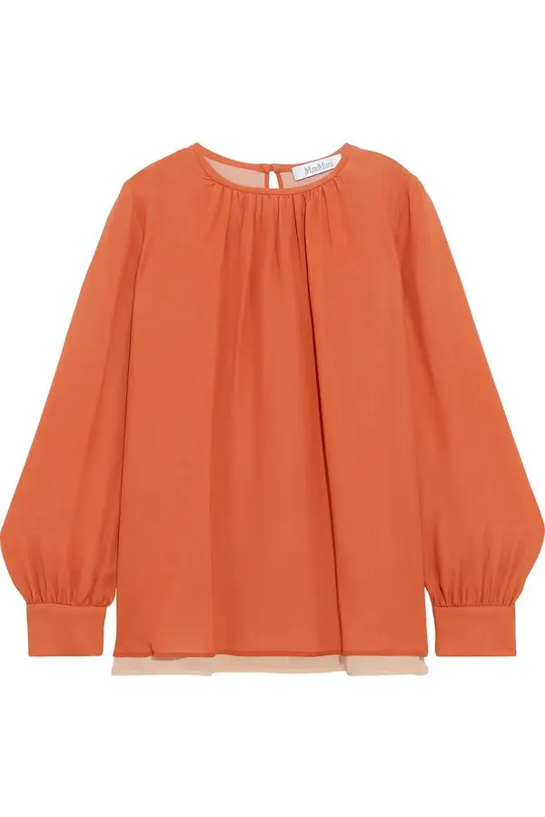 Max Mara Gettata Two-tone Silk-georgette Blouse