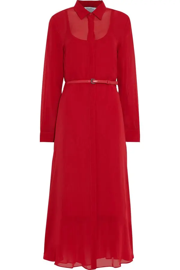 Max Mara Delfi Belted Silk-Chiffon Midi Dress In Red - 54% Off |  Editorialist