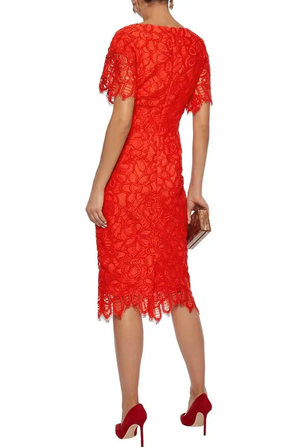 Lela Rose Corded Lace Dress In Red - 85% Off | Editorialist