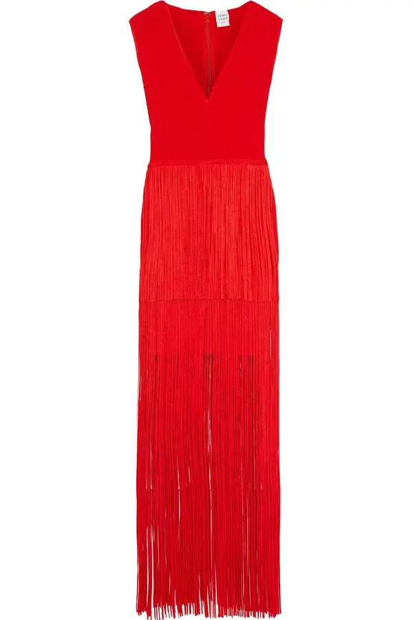 Herve Leger Tiered Fringed Bandage Gown Size In Red - 65% Off | Editorialist