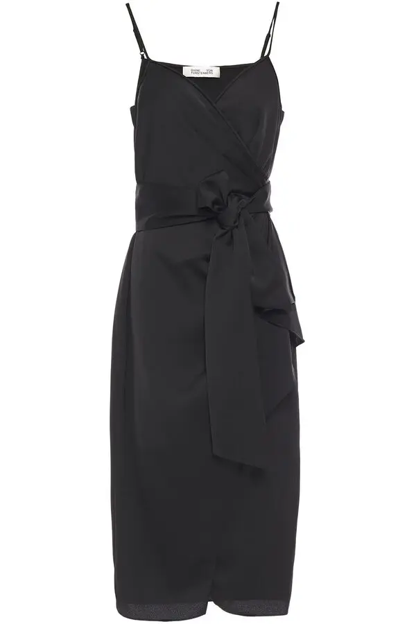 Diane Von Furstenberg Avila Satin-Crepe Midi Wrap Dress In Black - 80% Off  | Editorialist