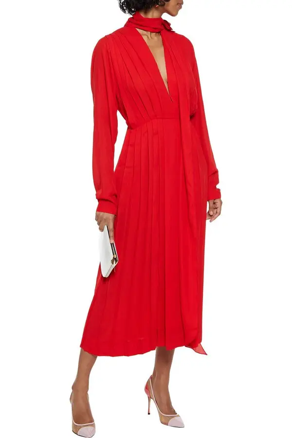 victoria beckham pleated crepe midi dress Draped pleated ribbed-knit and crepe midi dress - baby pink