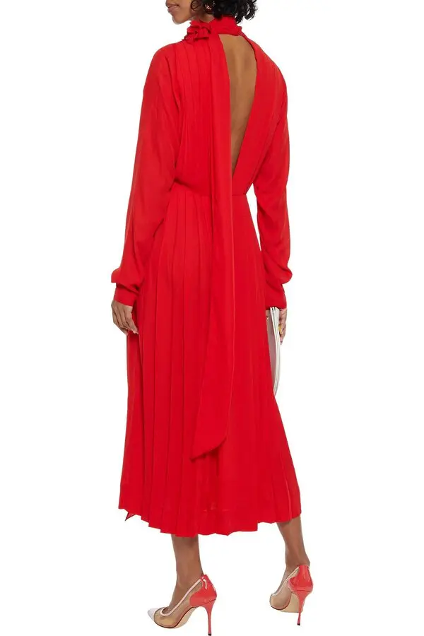 victoria beckham pleated crepe midi dress Draped pleated ribbed-knit and crepe midi dress - baby pink