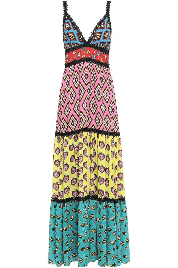 alice and olivia karolina paneled maxi dress ALICE + OLIVIA Karolina Paneled Tie-Back Maxi Dress
