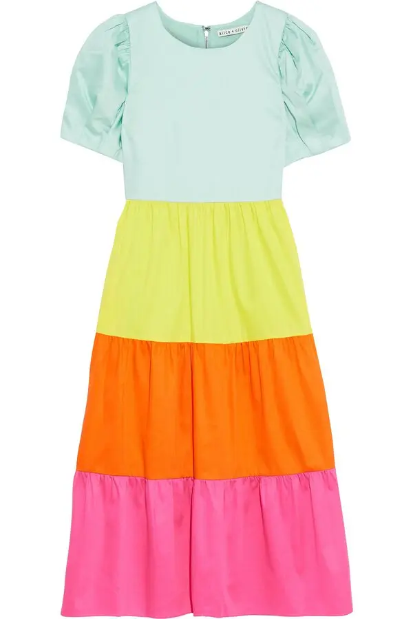 Alice + Olivia Linnie Color-Block Cotton-Blend Poplin Dress In Mint - 60%  Off | Editorialist