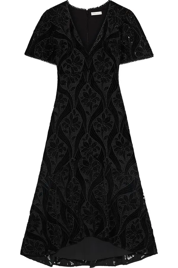 Monique Lhuillier Fluted Velvet Guipure Lace Dress In Black - 62% Off |  Editorialist