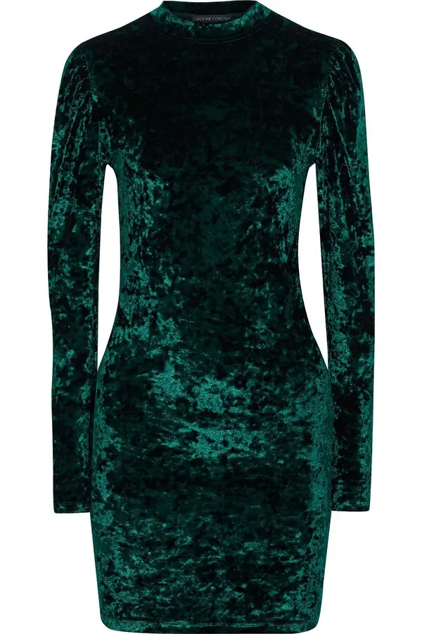 Caroline Constas Lulu Crushed-Velvet Mini Dress Size In Emerald - 70% Off |  Editorialist