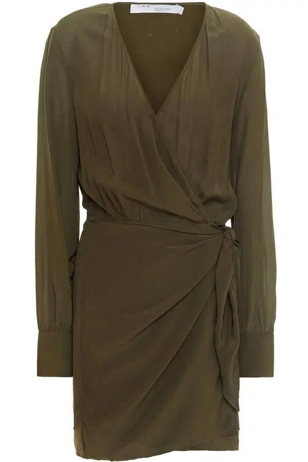 Iro Paris Ophie Crepe De Chine Mini Wrap Dress In Army Green - 51% Off |  Editorialist