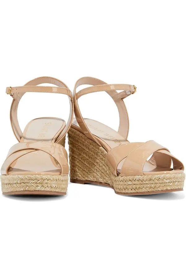 Stuart Weitzman Rosemarie Patent-Leather Espadrille Wedge Sandals