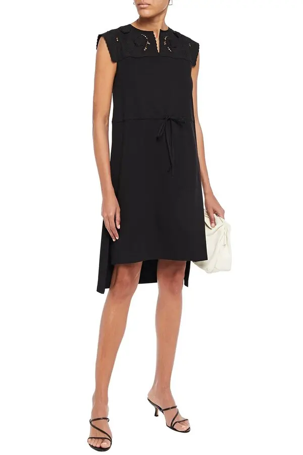 See By Chlo Asymmetric Broderie Anglaise-Paneled Cotton-Jersey Dress Size  In Black - 70% Off | Editorialist