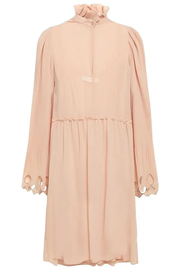 See By Chlo Broderie Anglaise-Trimmed Pliss-Paneled Georgette Dress In  Blush - 50% Off | Editorialist