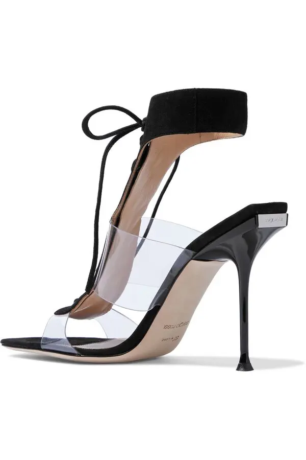 靴 sergio rossi Sr MILANO 36.5 Sergio Rossi Sr Milano 105 Lace-Up Suede And Pvc Sandals In Black