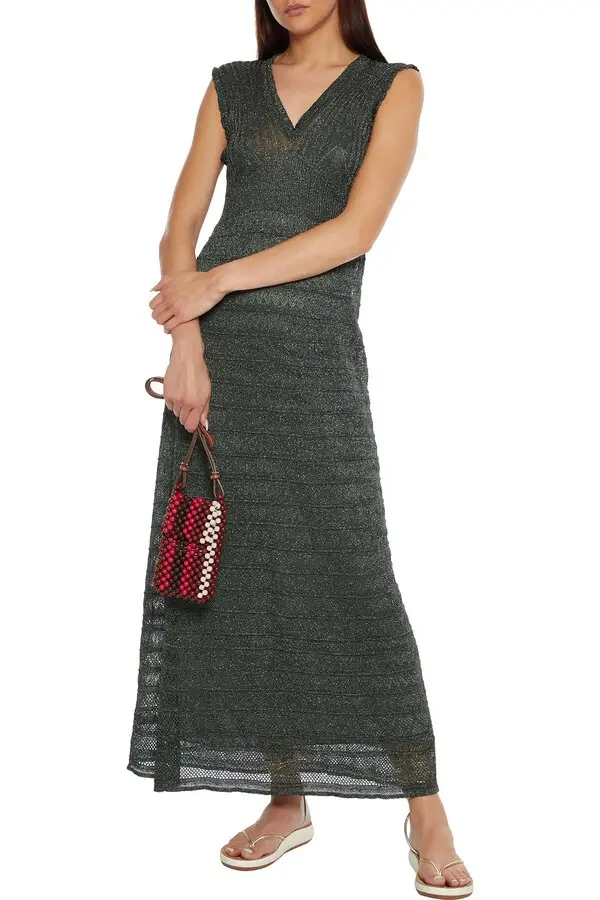 Missoni Metallic Crochet-Knit Maxi Dress In Dark Green - 60% Off |  Editorialist