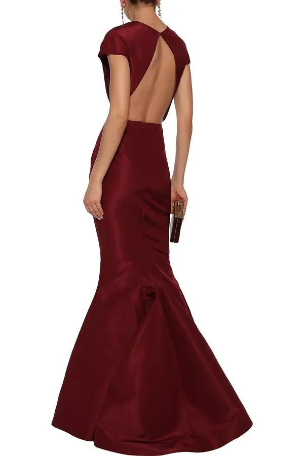 Zac Posen Open-Back Fluted Duchesse Silk-Satin Gown In Burgundy - 85% Off |  Editorialist