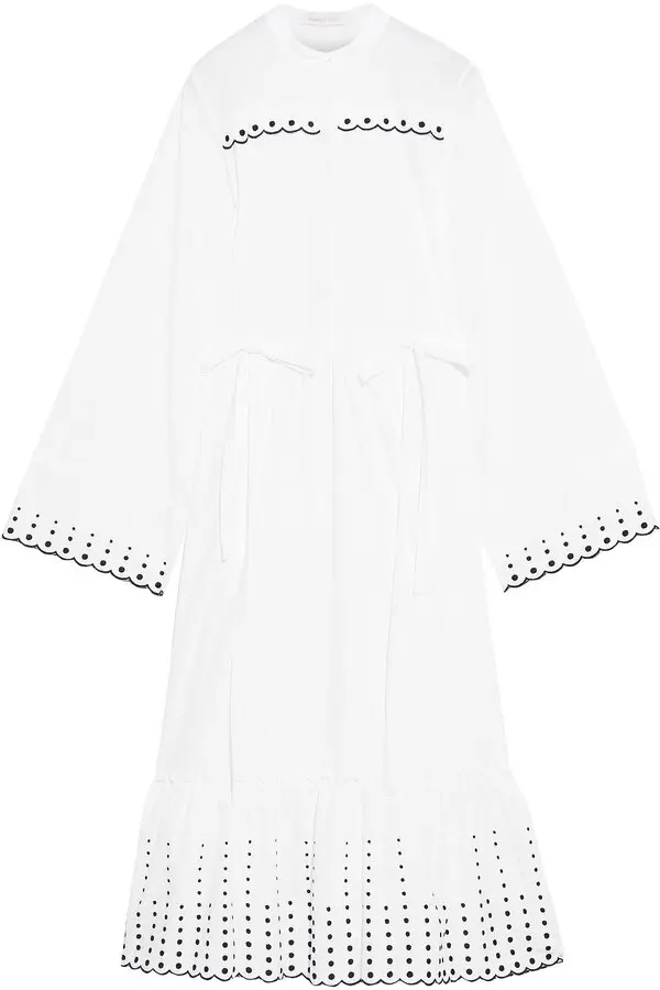 See By Chlo Gathered Embroidered Cotton-Poplin Midi Dress In White - 50%  Off | Editorialist