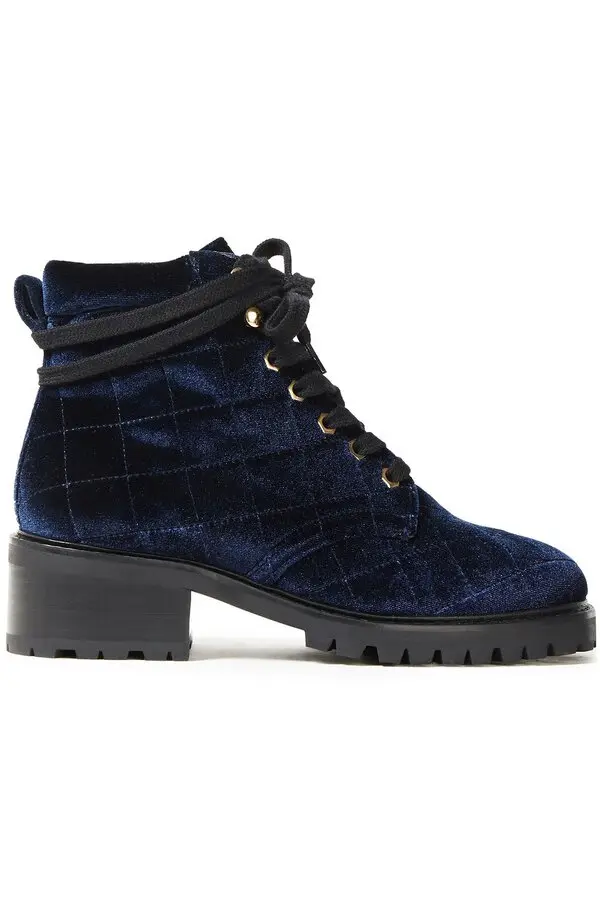 Sandro Aron Quilted Velvet Combat Boots