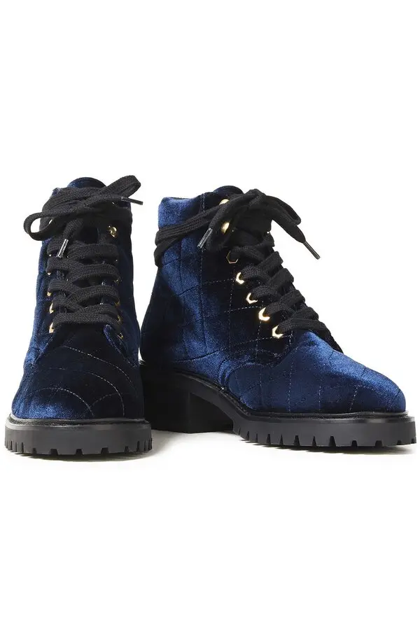 Sandro Aron Quilted Velvet Combat Boots