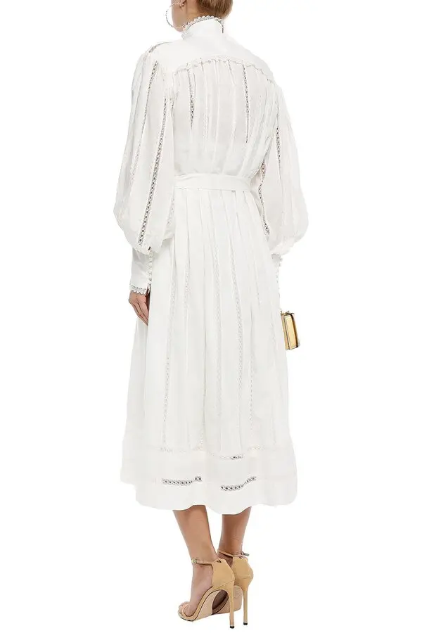Zimmermann Lace Smock Belted Lace-Trimmed Cotton-Broadcloth Midi Dress Size  In Off-White - 45% Off | Editorialist