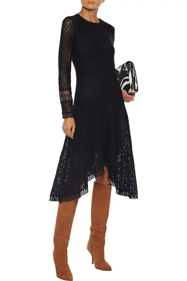 See By Chlo Asymmetric Crochet-Trimmed Pointelle-Knit Dress Size In Black  - 70% Off | Editorialist
