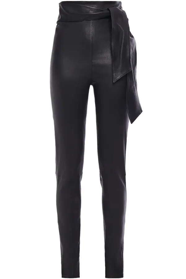 J Brand Elsa Hosk Friday Belted Stretch-Leather Leggings In Black
