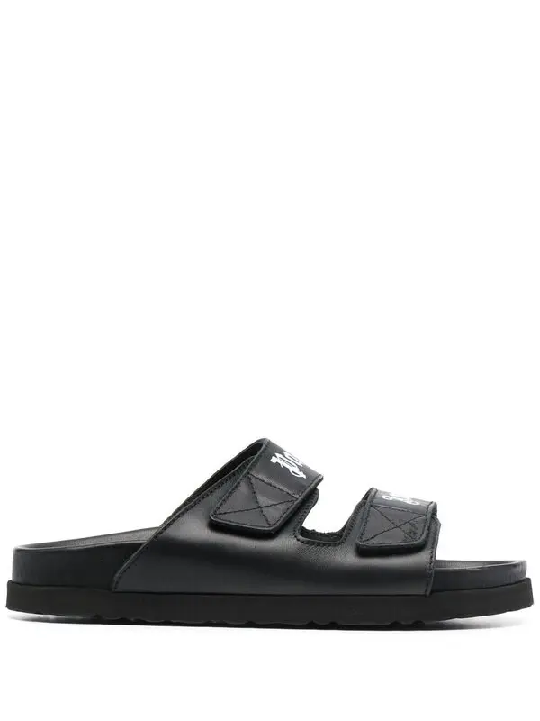 Palm Angels Logo Print Double Strap Sandals - Black
