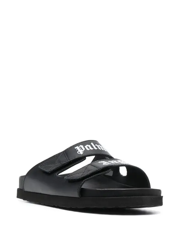 Palm Angels Logo Print Double Strap Sandals - Black