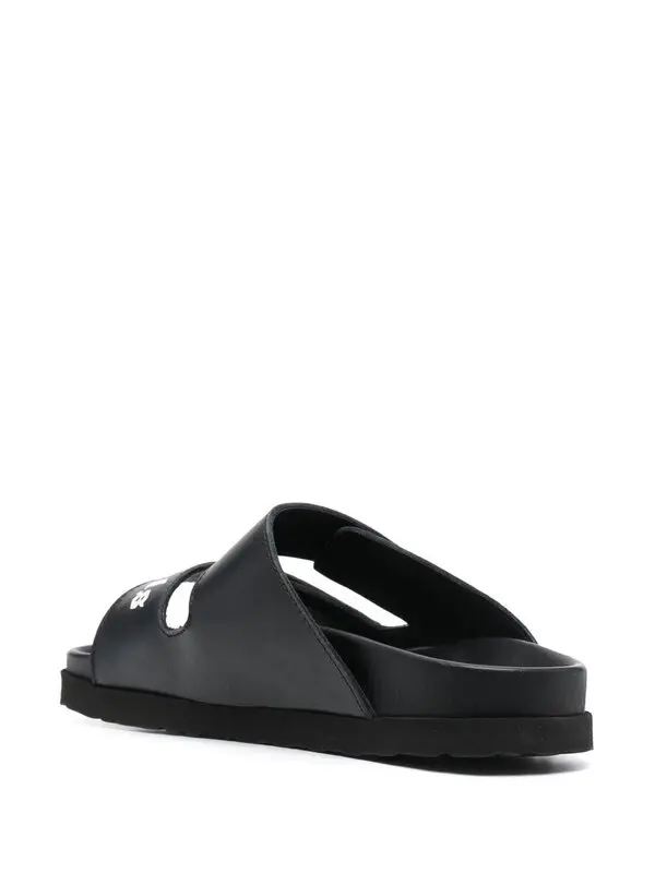 Palm Angels Logo Print Double Strap Sandals - Black