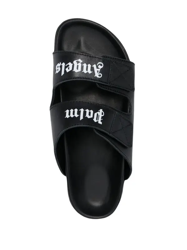 Palm Angels Logo Print Double Strap Sandals - Black