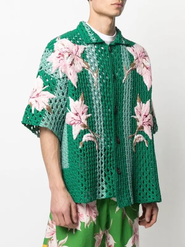 Valentino Garavani Fora-Embroidered Crochet Shirt - Green