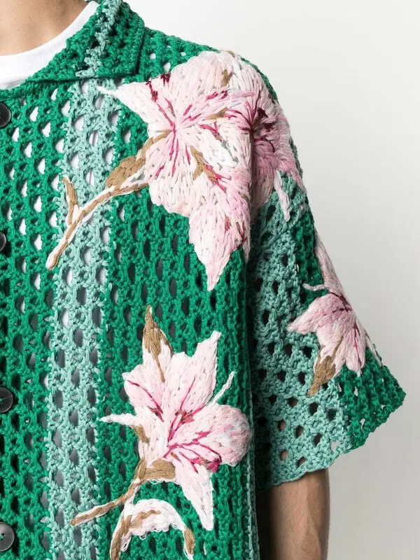 Valentino Garavani Fora-Embroidered Crochet Shirt - Green