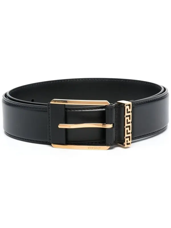 Versace Greca Accent Leather Belt - Black