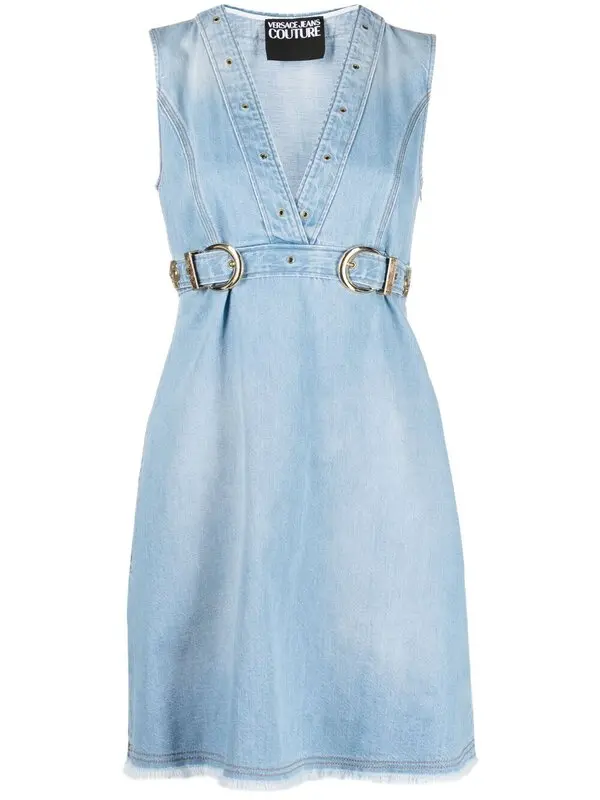 Versace Buckle-Detail Denim Dress In Blue - 25% Off | Editorialist