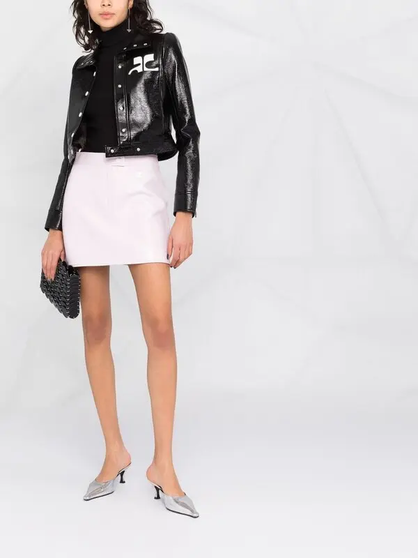 COURREGES Appliqué-logo Cropped Vinyl Jacket - Black