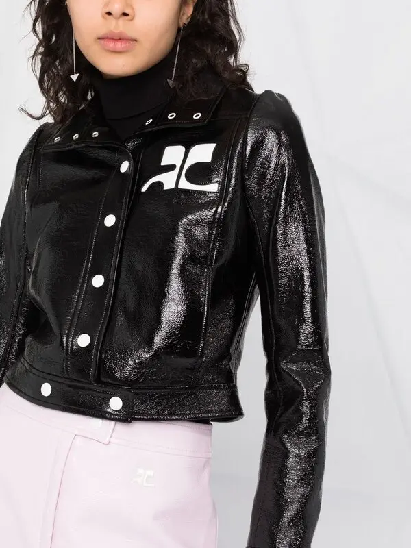 COURREGES Appliqué-logo Cropped Vinyl Jacket - Black