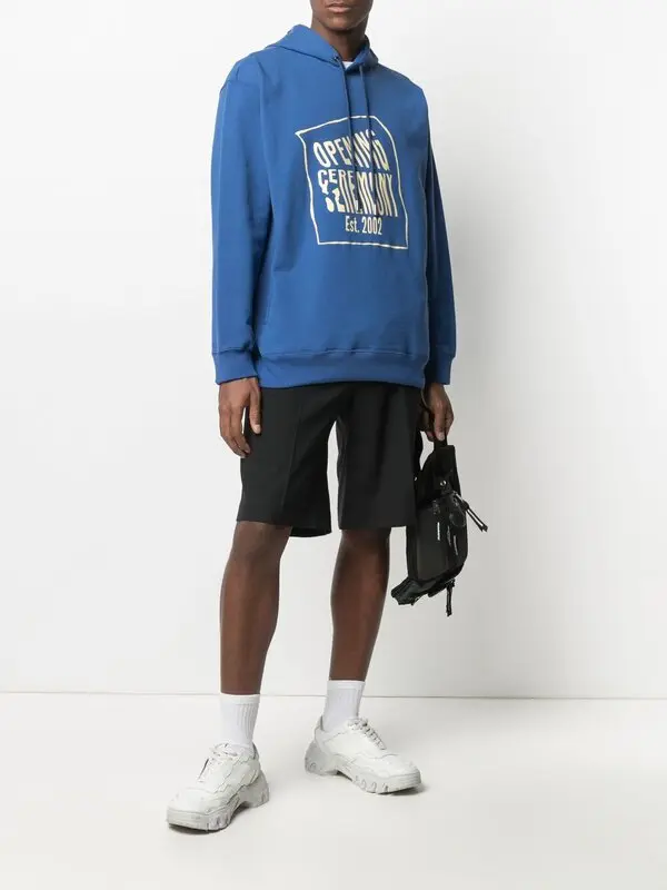 Opening Ceremony Warped-logo Cotton Hoodie - Blue