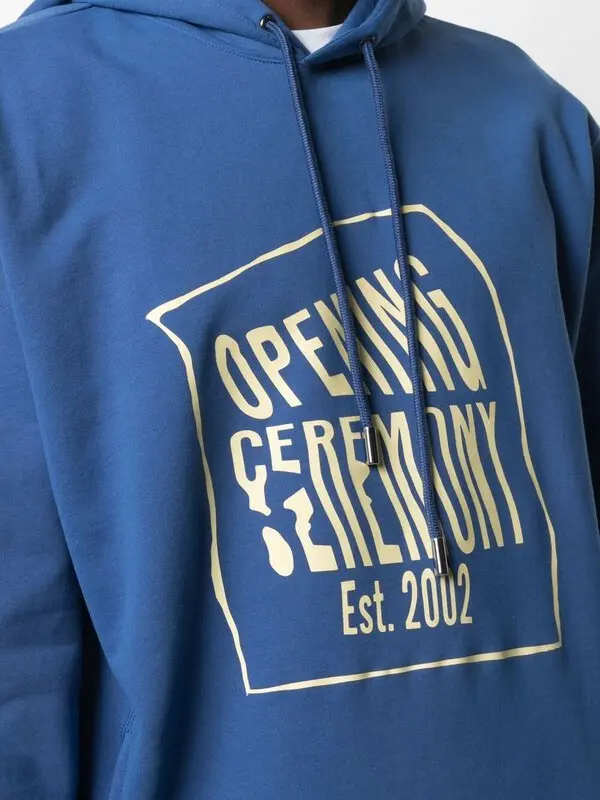 Opening Ceremony Warped-logo Cotton Hoodie - Blue