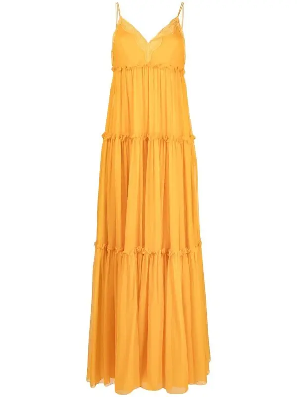 Alberta Ferretti Lace-trim Silk Maxi Dress - Yellow