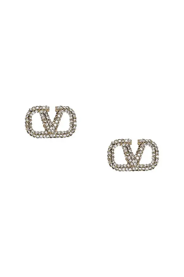 Valentino Garavani V Logo Signature Studded Earrings - Oro & Crystal