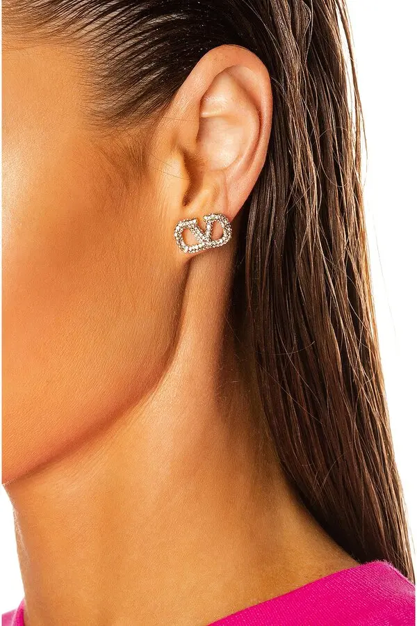 Valentino Garavani V Logo Signature Studded Earrings - Oro & Crystal