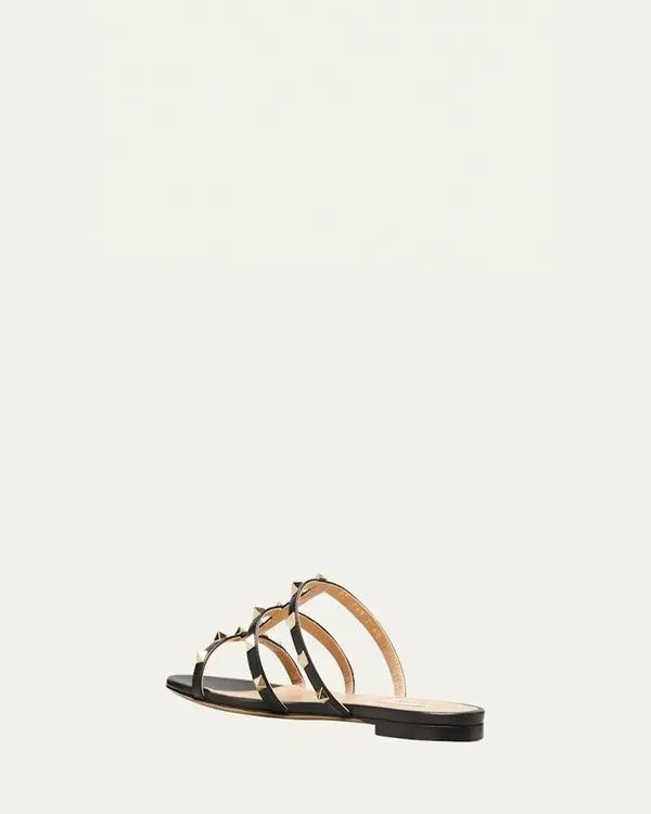 Valentino Garavani Rockstud Caged Flat Slide Sandals - Nero
