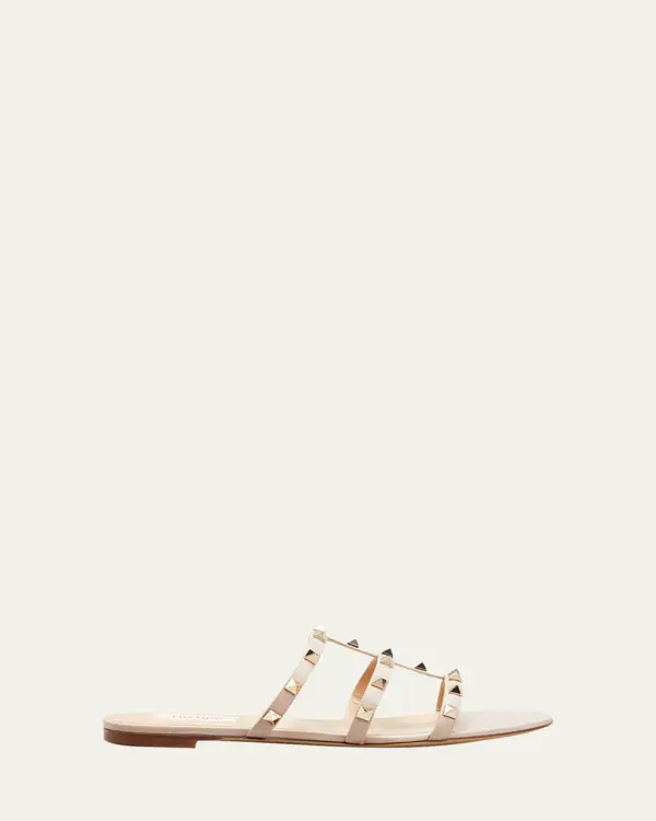 Valentino Garavani Rockstud Caged Flat Slide Sandals - Nude
