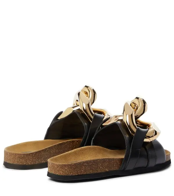 JW Anderson Embellished Leather Slides - Black