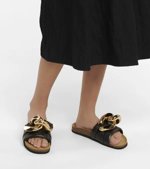 JW Anderson Embellished Leather Slides - Black
