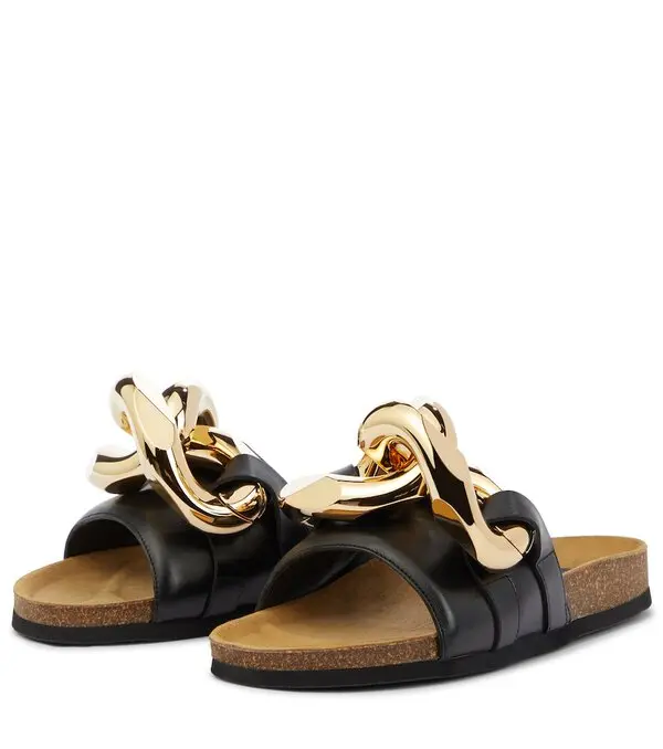 JW Anderson Embellished Leather Slides - Black