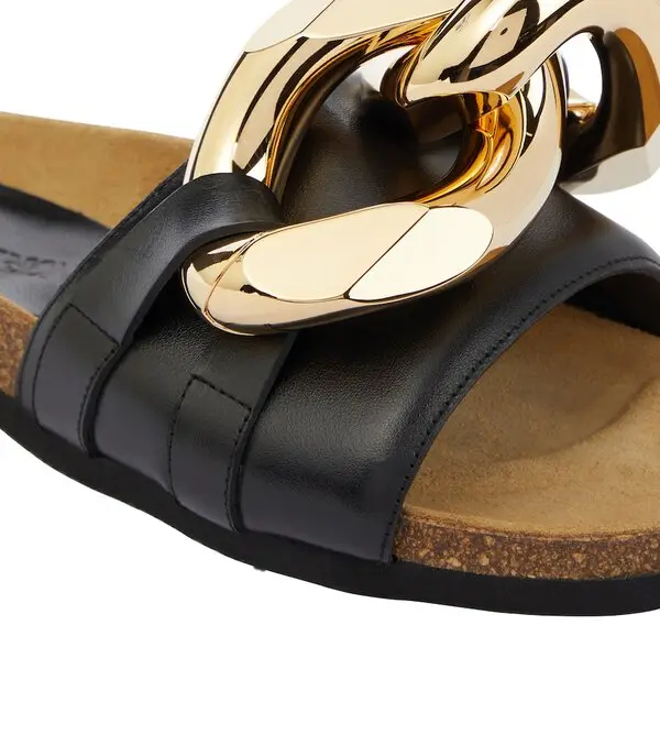 JW Anderson Embellished Leather Slides - Black