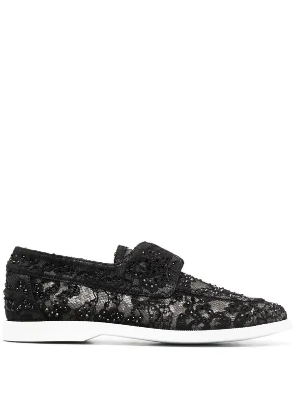 LE SILLA Lace Embroidered Loafers - Black