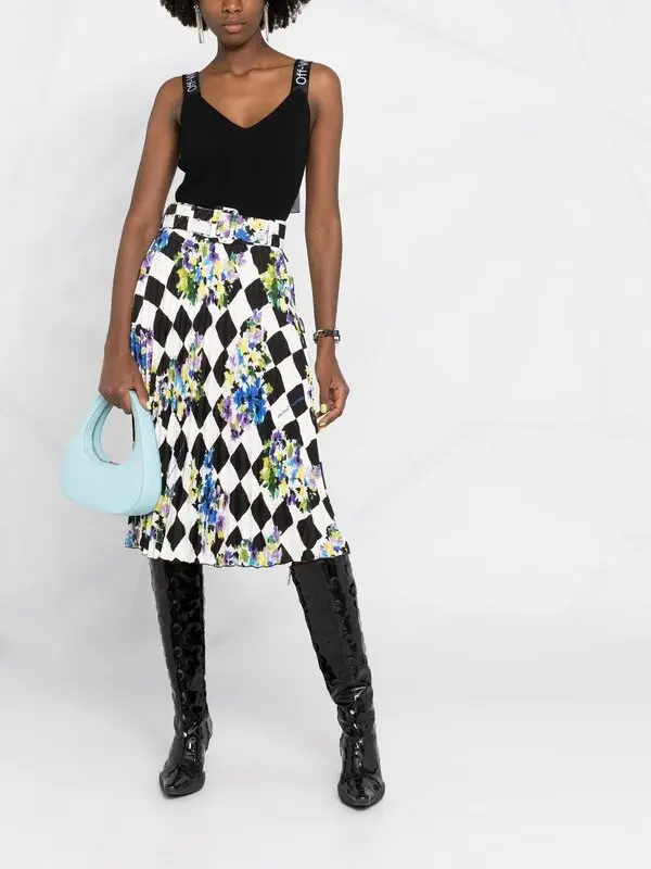 Off-White Check Plisse Printed Skirt