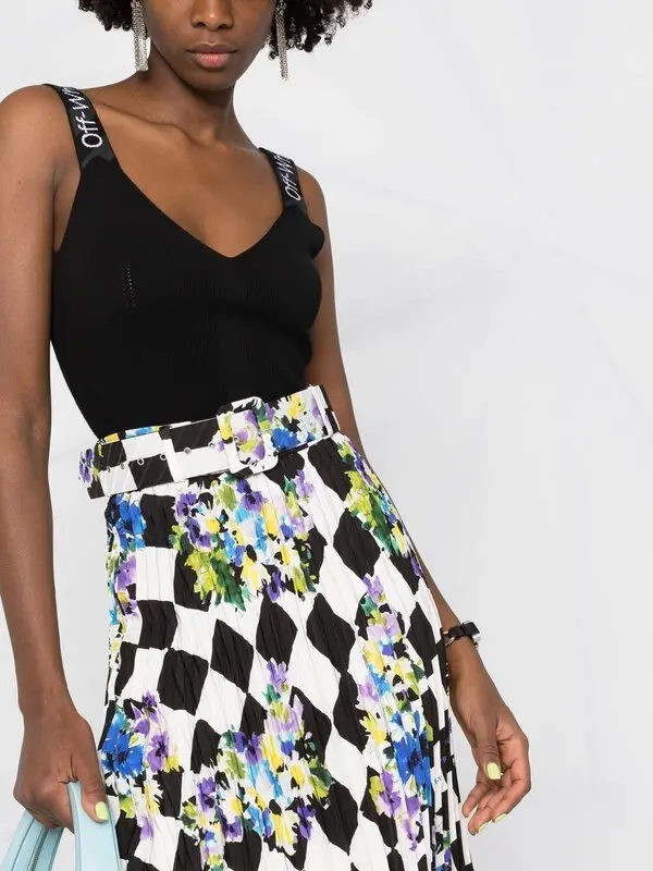 Off-White Check Plisse Printed Skirt