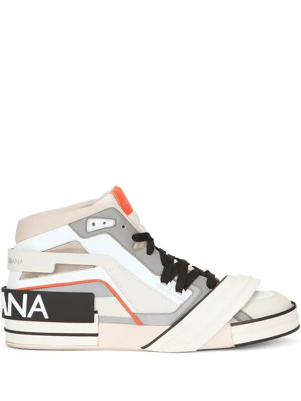 Dolce & Gabbana Logo-patch Panelled High-top Sneakers - Neutrals